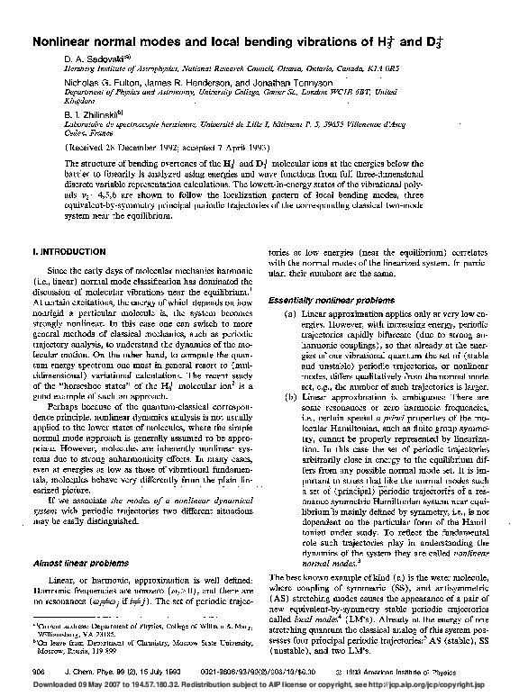 (PDF) Nonlinear normal modes and local bending vibrations of H+3 and D+3