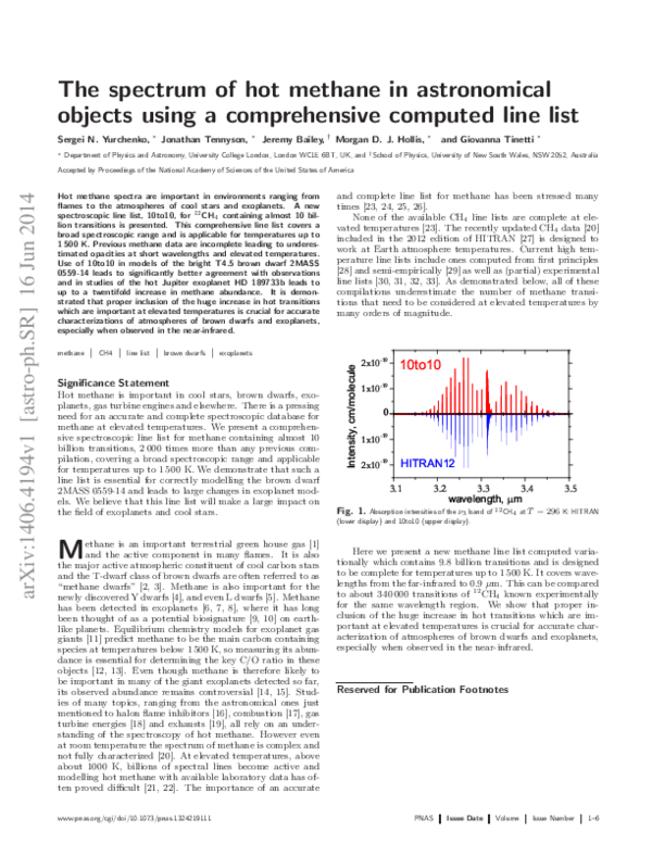 (PDF) Spectrum of hot methane in astronomical objects using a ...