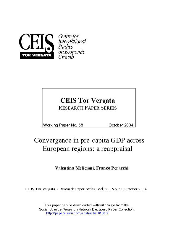 (PDF) Convergence in per-capita GDP across European regions: a reappraisal