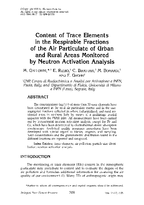 (PDF) Content of trace elements in the respirable fractions of the air particulate of urban and ...