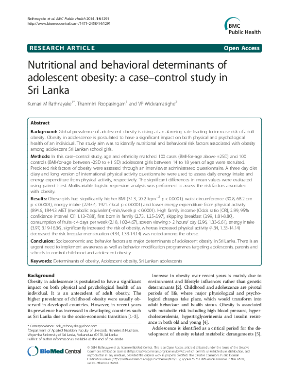 (PDF) Nutritional and behavioral determinants of adolescent obesity: a ...