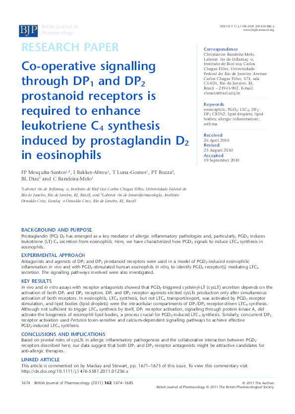 (PDF) Co-operative signalling through DP1 and DP2 prostanoid receptors ...