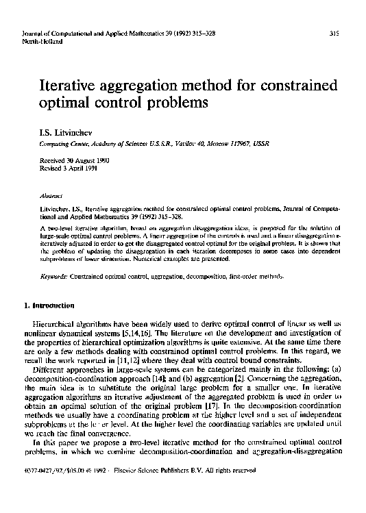 (PDF) Iterative aggregation method for constrained optimal control problems