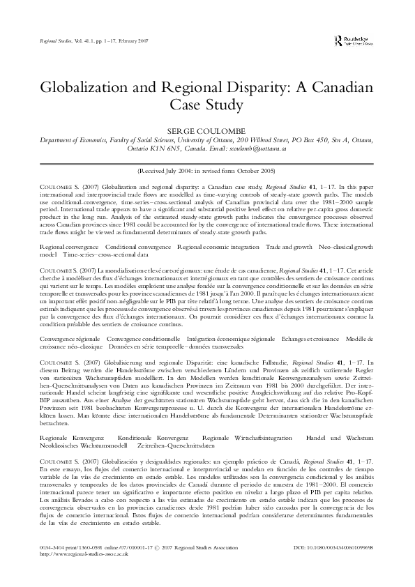 (PDF) Globalization and Regional Disparity: A Canadian Case Study