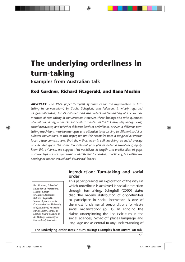 (PDF) The underlying orderliness of turn-taking: Examples from ...