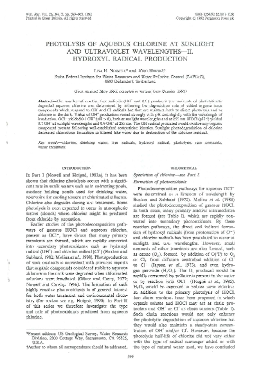(PDF) Photolysis of aqueous chlorine at sunlight and ultraviolet ...