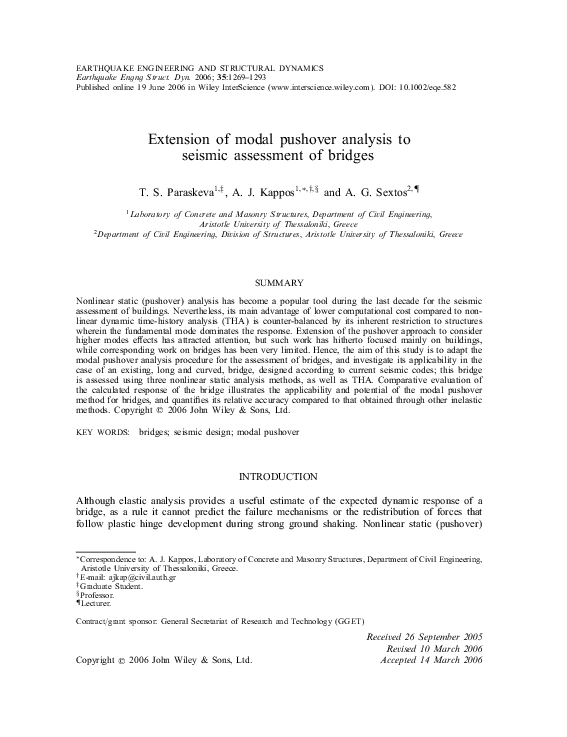(PDF) Extension of modal pushover analysis to seismic assessment of bridges