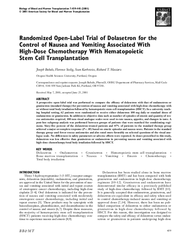 (PDF) Randomized open-label trial of dolasetron for the control of ...