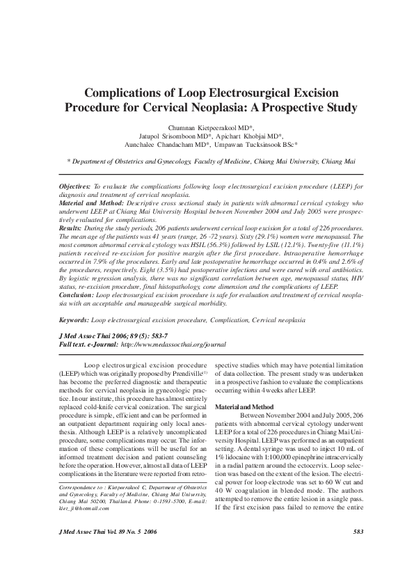 (PDF) Complication of loop electrosurgical excision procedure for ...