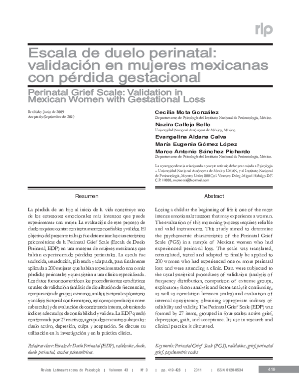 (PDF) Perinatal Grief Scale: Validation in Mexican Women with ...