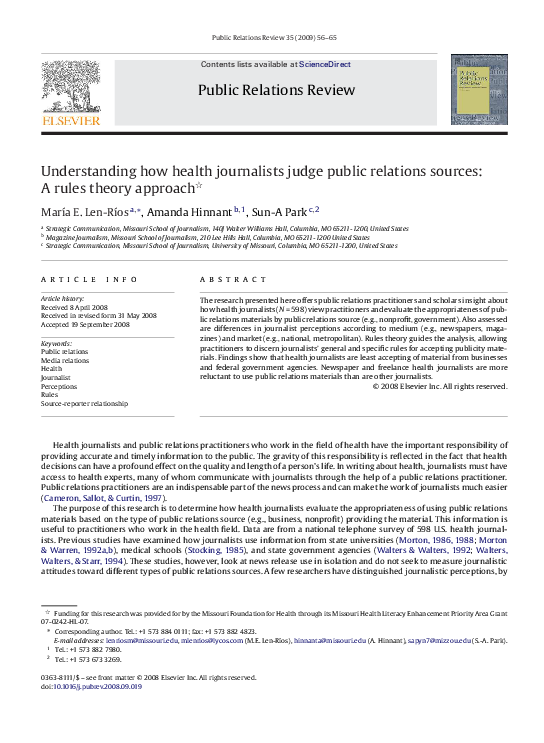 (PDF) Understanding how health journalists judge public relations ...