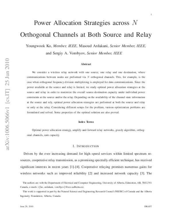 (PDF) Power Allocation Strategies across N Orthogonal Channels at Both Source and Relay