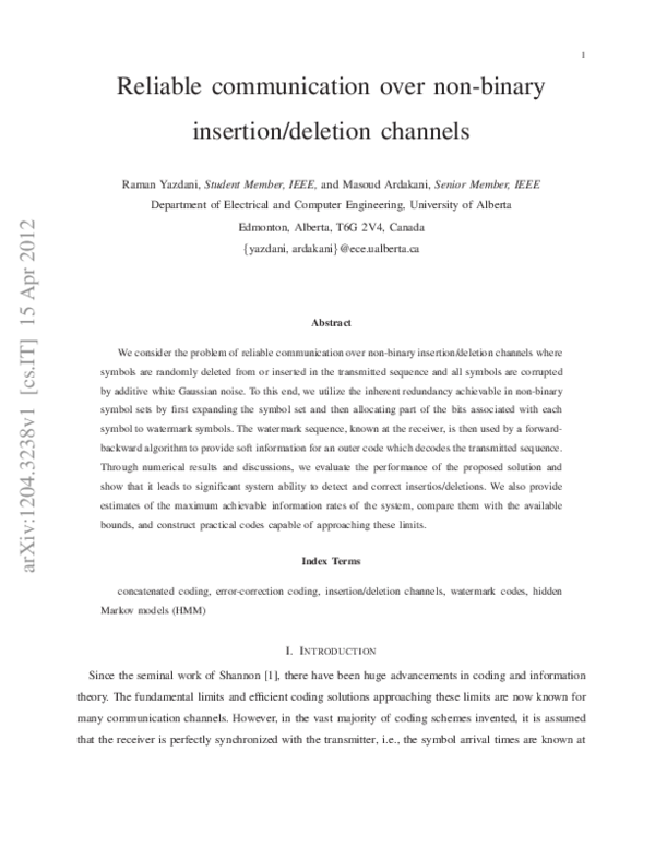 (PDF) Reliable Communication over Non-Binary Insertion/Deletion Channels