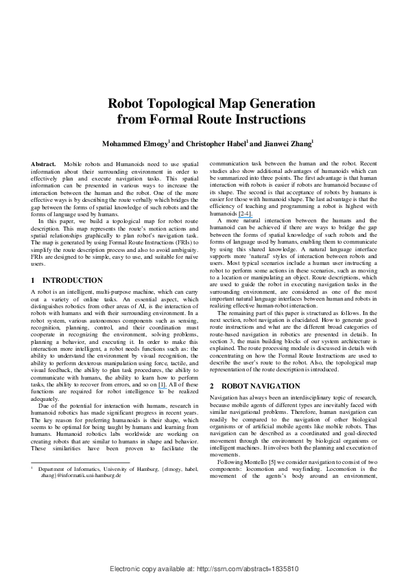(PDF) Robot Topological Map Generation from Formal Route Instructions