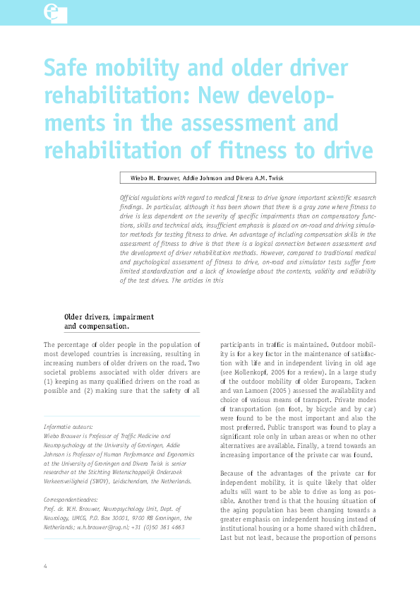 (PDF) Safe mobility and older driver rehabilitation: New develop-ments ...