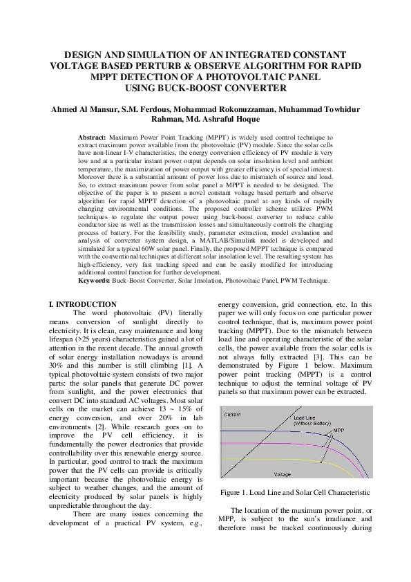 Pdf Design And Simulation Of An Integrated Constant Voltage Based Perturb And Observe Algorithm