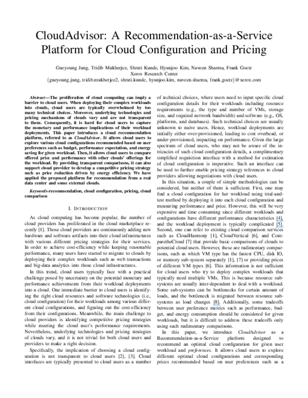 (PDF) CloudAdvisor: A Recommendation-as-a-Service Platform for Cloud ...