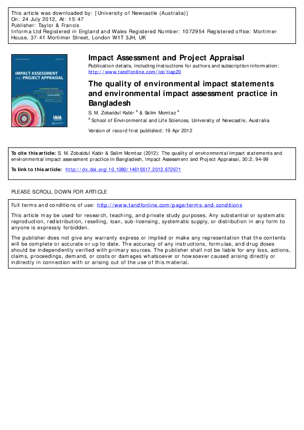 (PDF) The quality of environmental impact statements and environmental ...