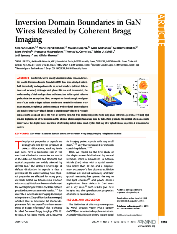 (PDF) Inversion Domain Boundaries in GaN Wires Revealed by Coherent ...