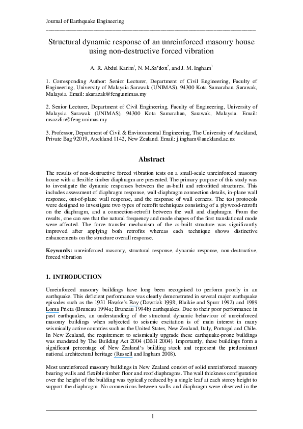 (PDF) Structural dynamic response of an unreinforced masonry house