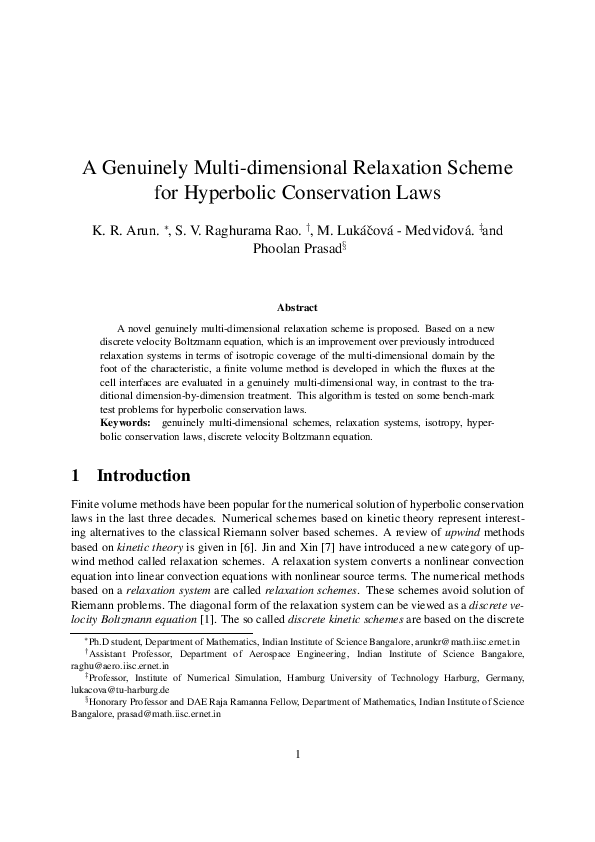 Pdf A Genuinely Multi Dimensional Relaxation Scheme For Hyperbolic