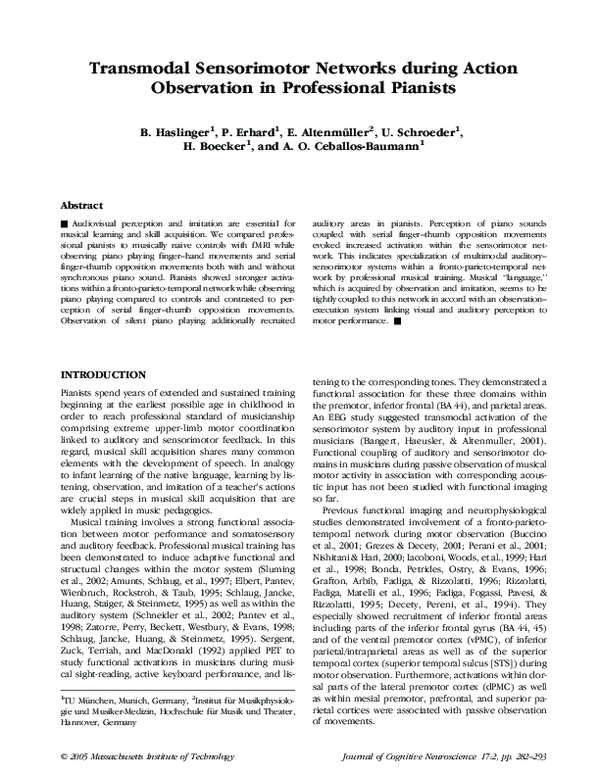 (PDF) Transmodal sensorimotor networks during action observation in professional pianists