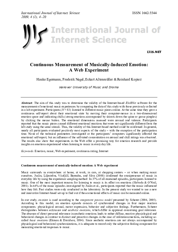 (PDF) Continuous measurement of musically-induced emotion: A web experiment