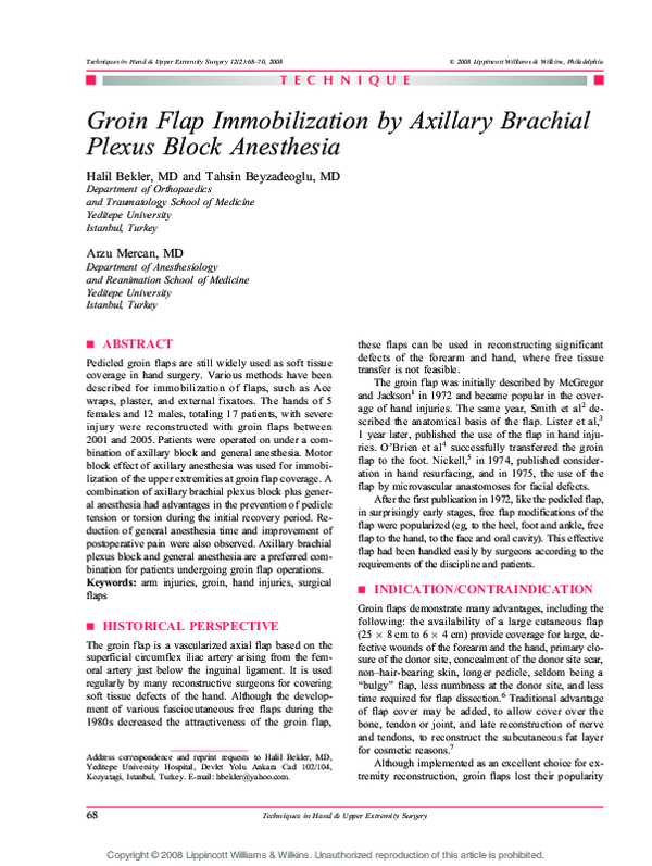 (PDF) Groin Flap Immobilization by Axillary Brachial Plexus Block ...