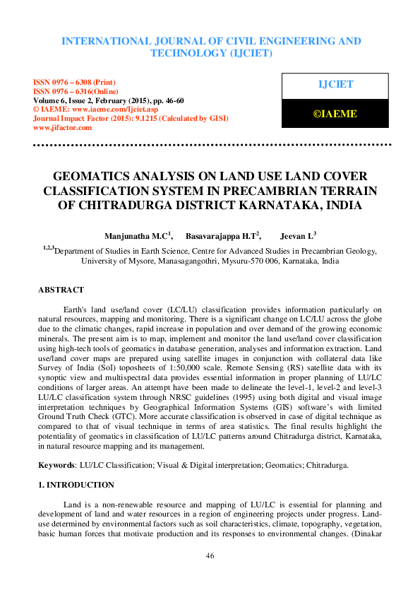 (PDF) GEOMATICS ANALYSIS ON LAND USE LAND COVER CLASSIFICATION SYSTEM IN PRECAMBRIAN TERRAIN OF ...