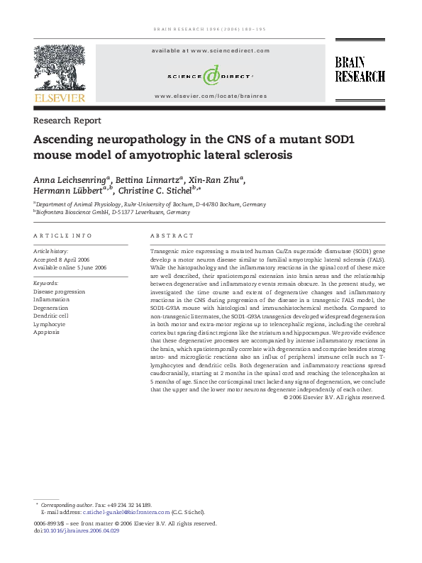 (PDF) Ascending neuropathology in the CNS of a mutant SOD1 mouse model ...
