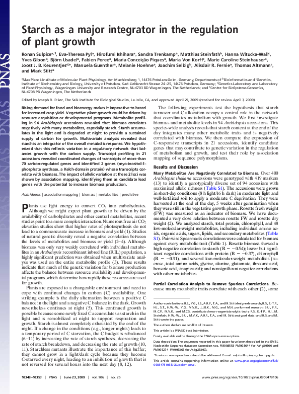 (PDF) Starch as a major integrator in the regulation of plant growth