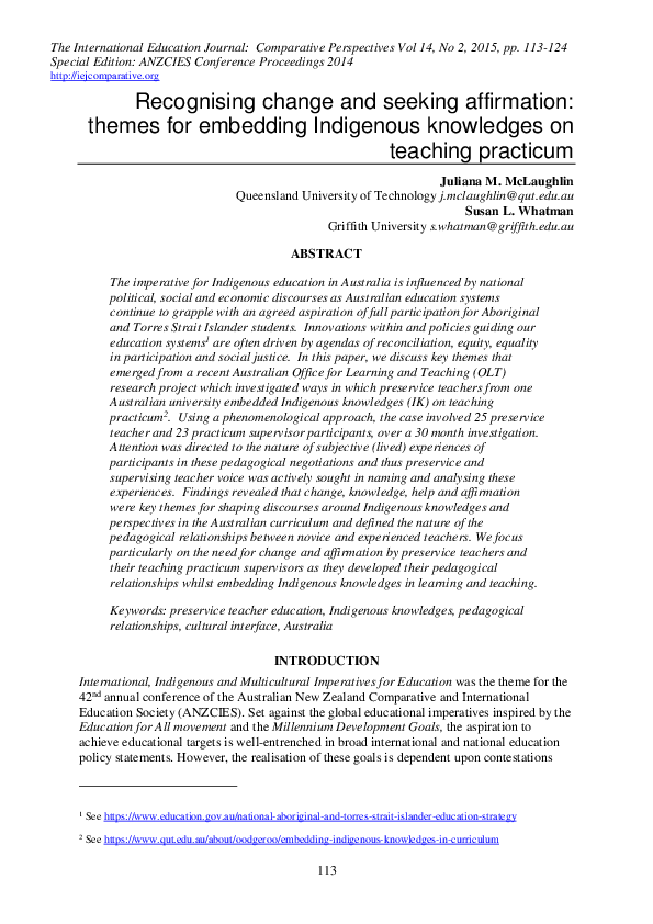 (PDF) Recognising change and seeking affirmation: themes for embedding Indigenous knowledges on ...