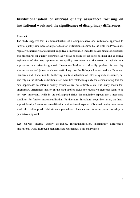 (PDF) Institutionalisation of internal quality assurance: focusing on ...