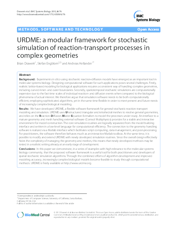 Pdf Urdme A Modular Framework For Stochastic Simulation Of Reaction
