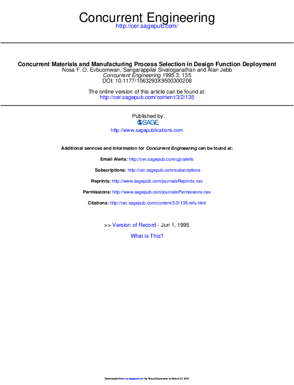 Pdf Concurrent Materials And Manufacturing Process Selection In Design Function Deployment