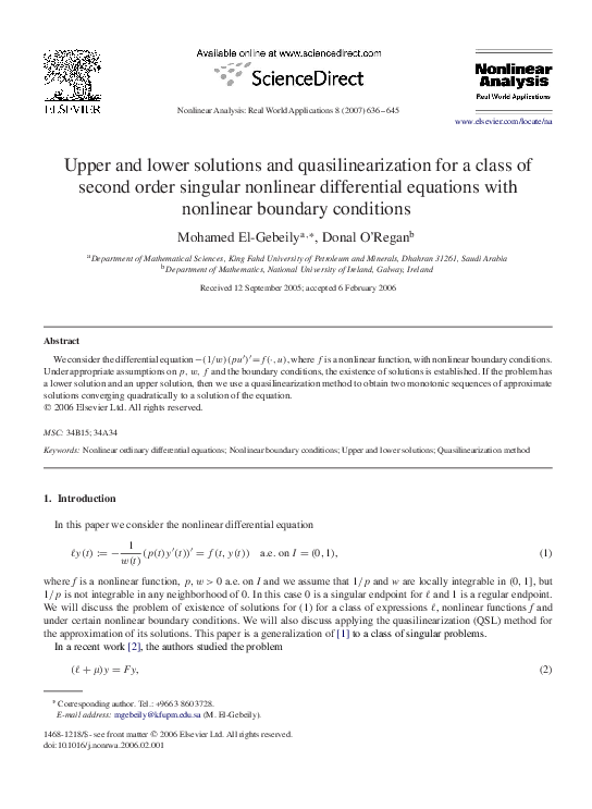 Pdf Upper And Lower Solutions And Quasilinearization For A Class Of