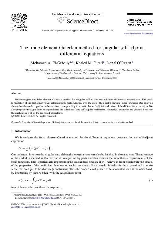 (PDF) The finite element-Galerkin method for singular self-adjoint differential equations