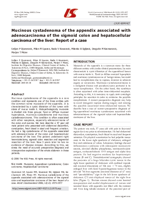 (PDF) Giant Mucinous Cystadenoma of the Appendix With Low Grade ...