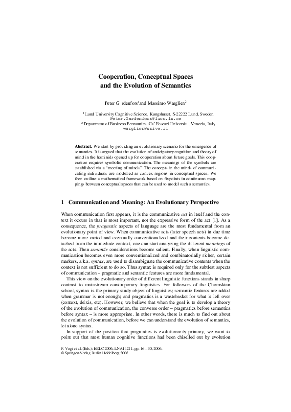 (PDF) Cooperation, Conceptual Spaces and the Evolution of Semantics