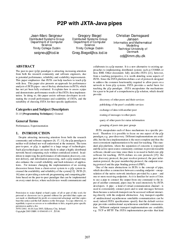 (PDF) P2P with JXTA-Java pipes