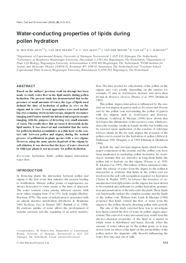 (PDF) Water-conducting properties of lipids during pollen hydration