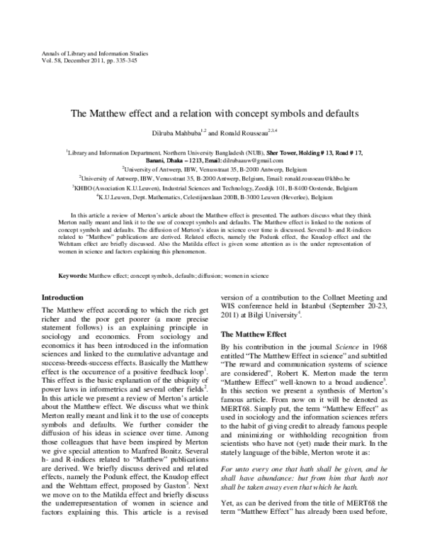 (PDF) The Matthew effect and a relation with concept symbols and defaults