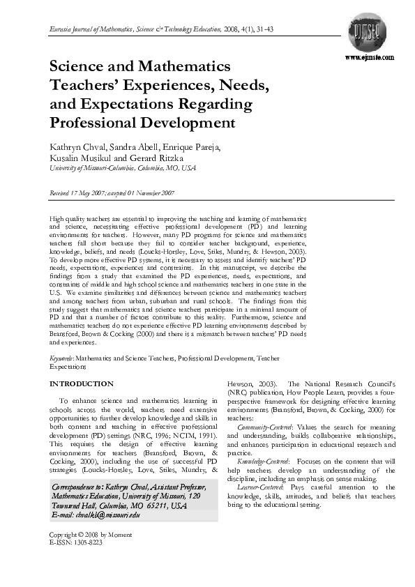 (PDF) Science and mathematics teachers' experiences, needs, and ...