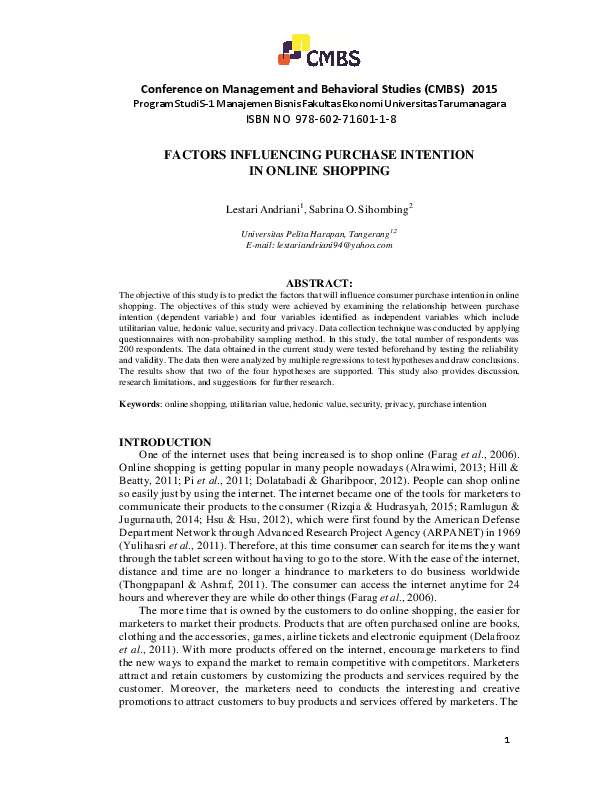 (PDF) FACTORS INFLUENCING PURCHASE INTENTION IN ONLINE SHOPPING