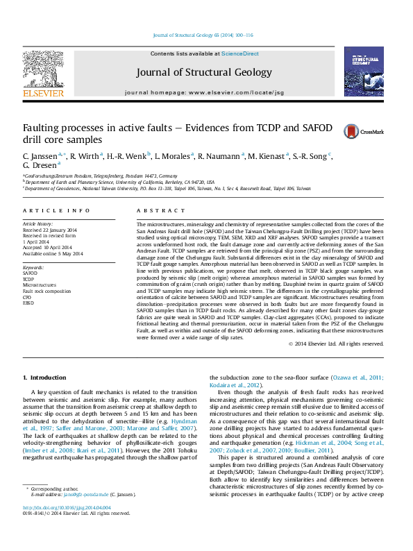 (PDF) Faulting processes in active faults – evidences from TCDP and ...