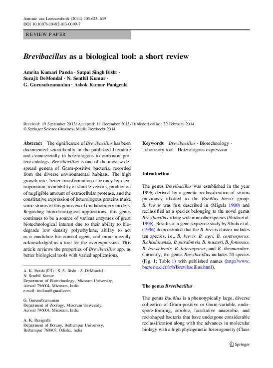 (PDF) Brevibacillus as a biological tool: a short review