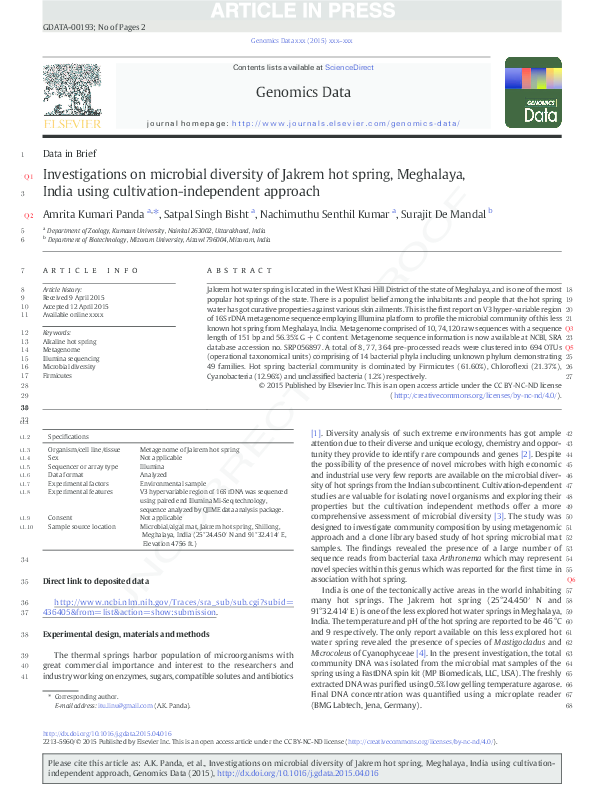 (PDF) Investigations on microbial diversity of Jakrem hot spring ...