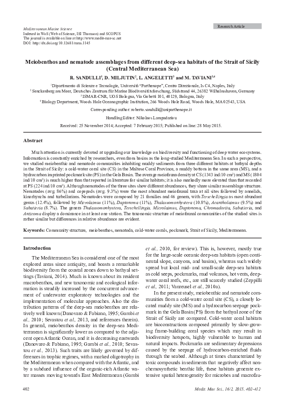 (PDF) Meiobenthos and nematode assemblages from different deep-sea ...