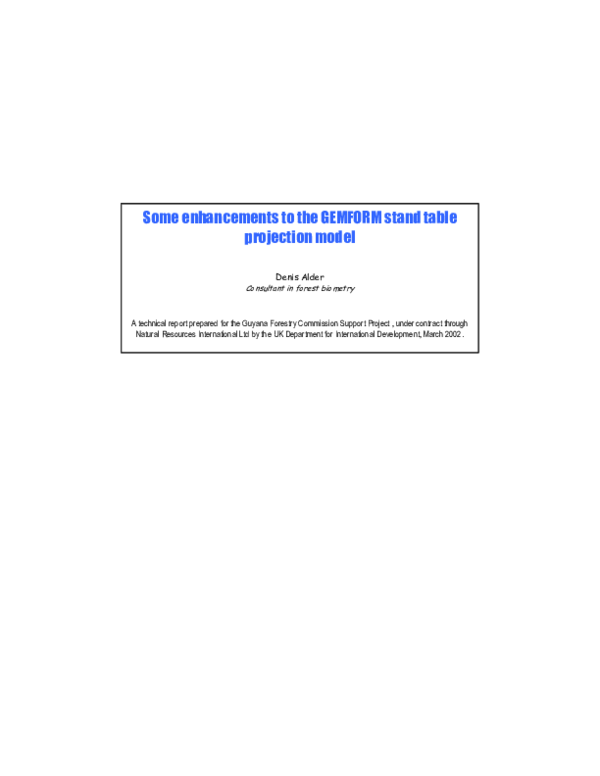 (PDF) Some enhancements to the GEMFORM stand table projection model A