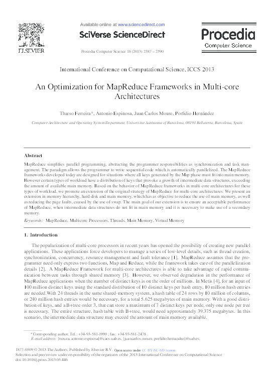(PDF) An Optimization for MapReduce Frameworks in Multi-core Architectures